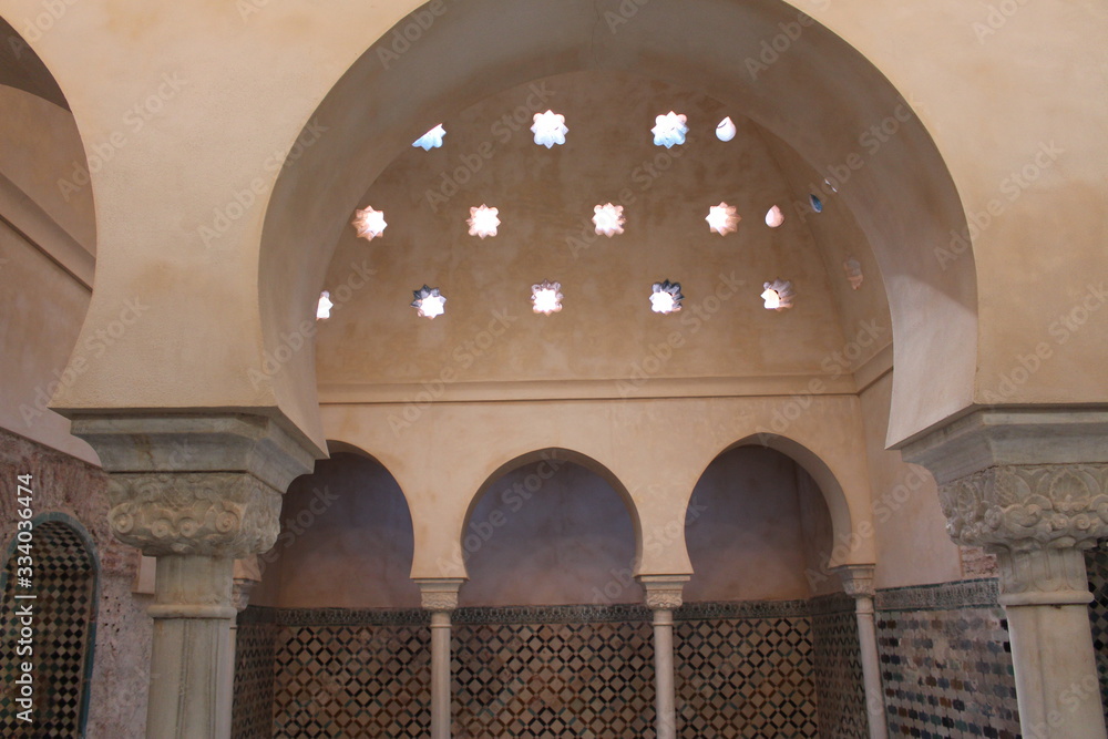 Historical Arabic bath (hammam) at Alhambra Palace complex in Granada ...