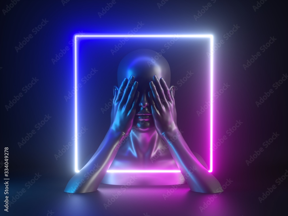 3d render, abstract neon background with human body parts. Female ...