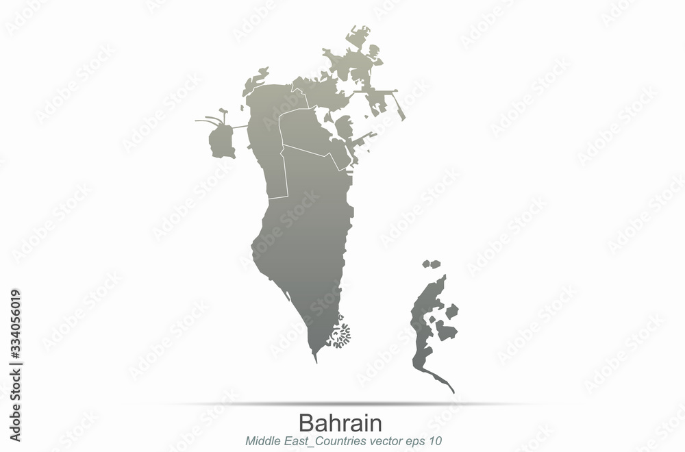 bahrain map. middle east countries map. arab country map of gray ...