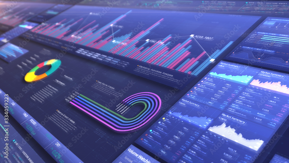 Business stock market, trading, info graphic with animated graphs ...