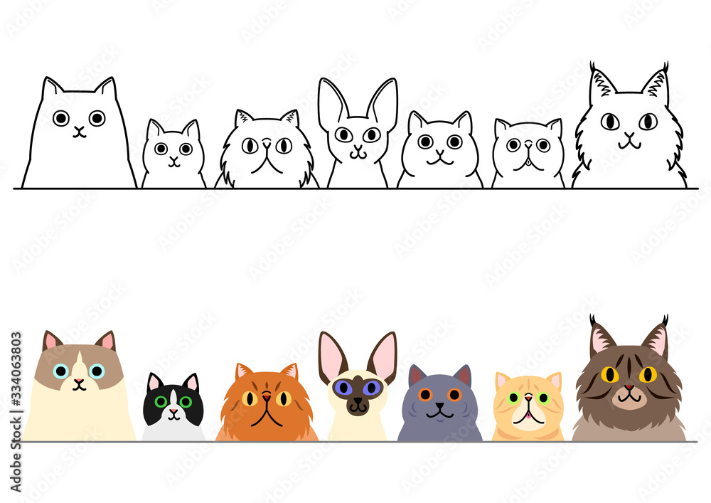 cute cartoon cats border set Stock Vector | Adobe Stock