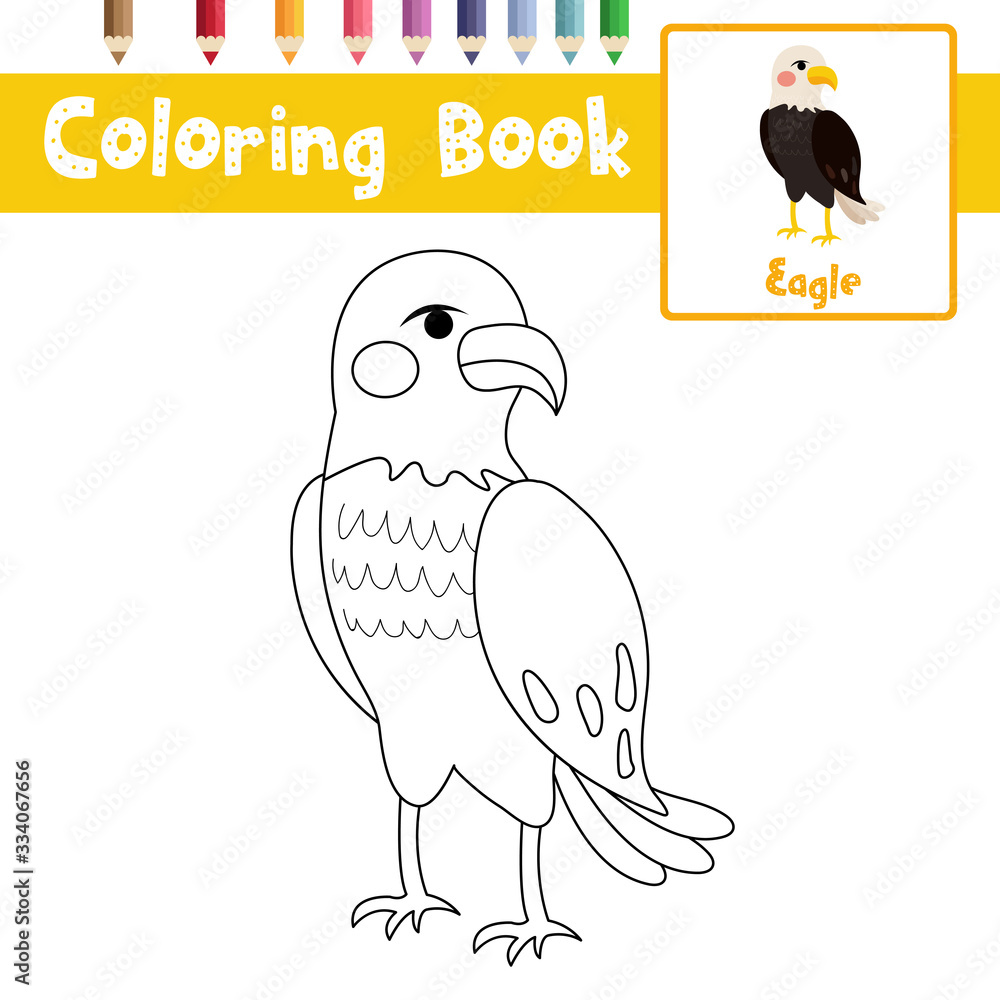 Coloring page Standing Eagle animal cartoon character vector ...