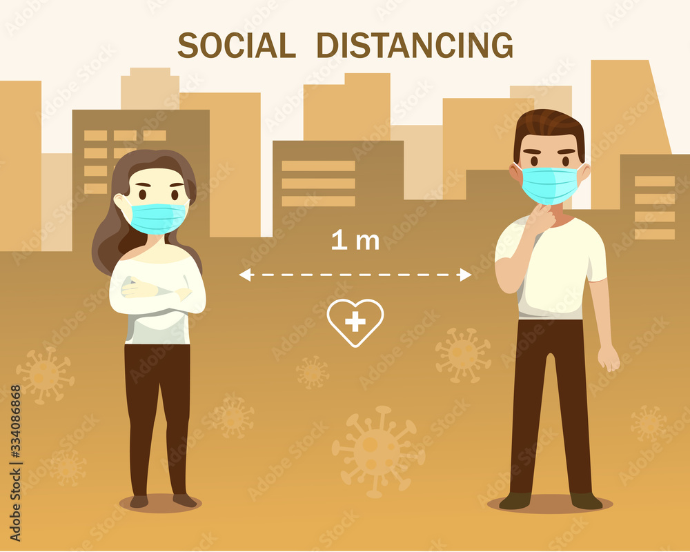 Social distancing, people wear mask, standing away to prevent COVID-19 ...