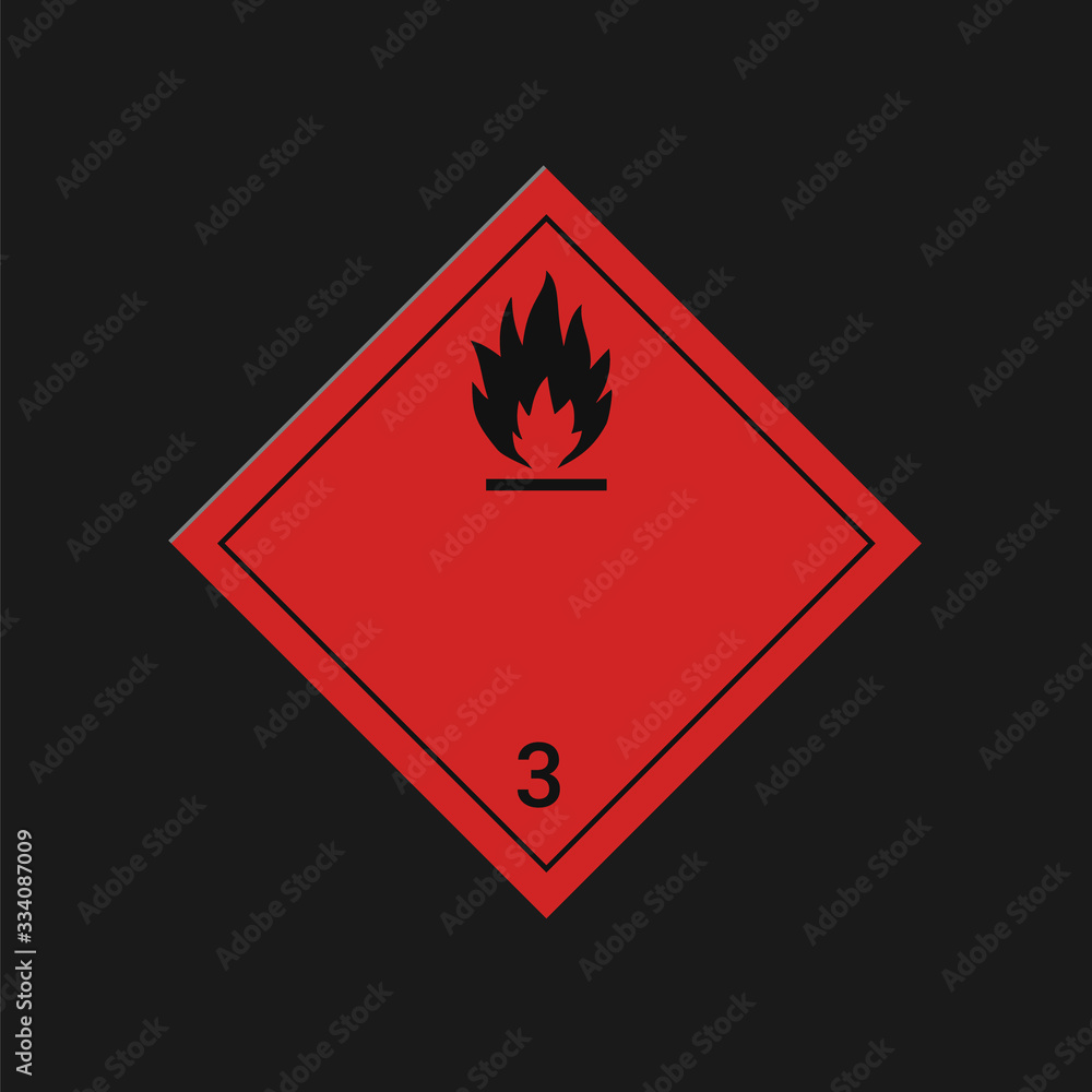 Flammable substance label. Visual indication of the type and level of ...