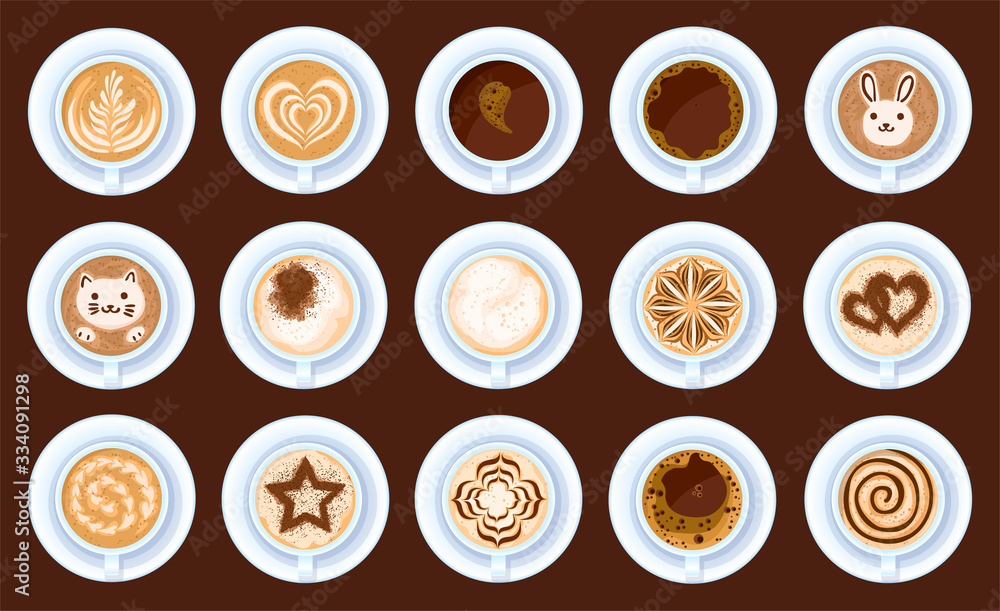 Top view of coffee isolated cartoon set icon. Vector cartoon set icon ...