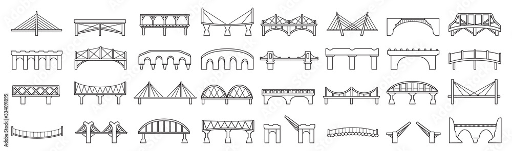 Bridge of construction vector outline set icon.Vector illustration ...