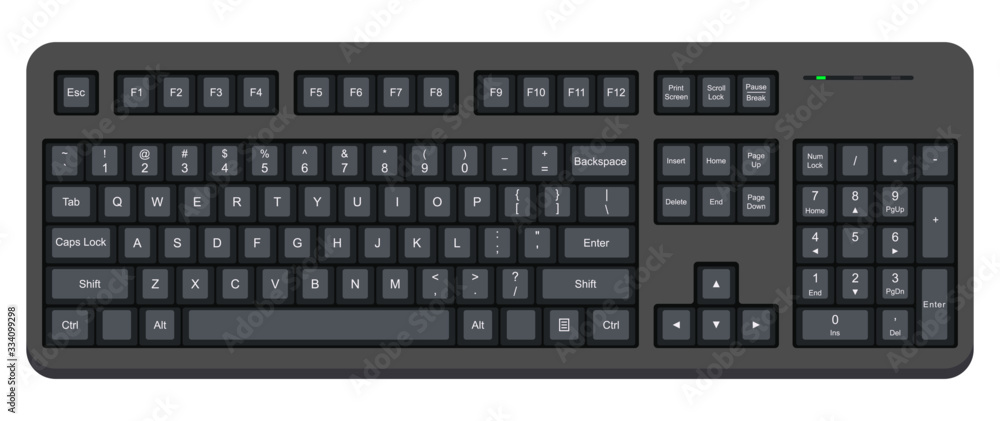 Black computer qwerty keyboard. Vector illustration isolated on white ...