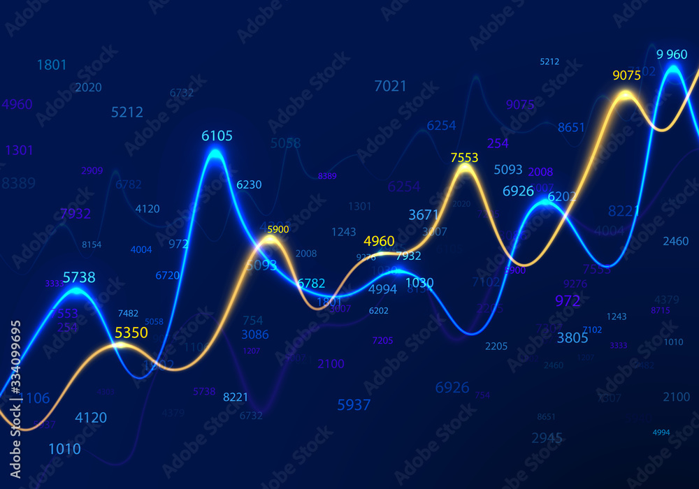 Business diagrams and charts on blue background with random numbers ...