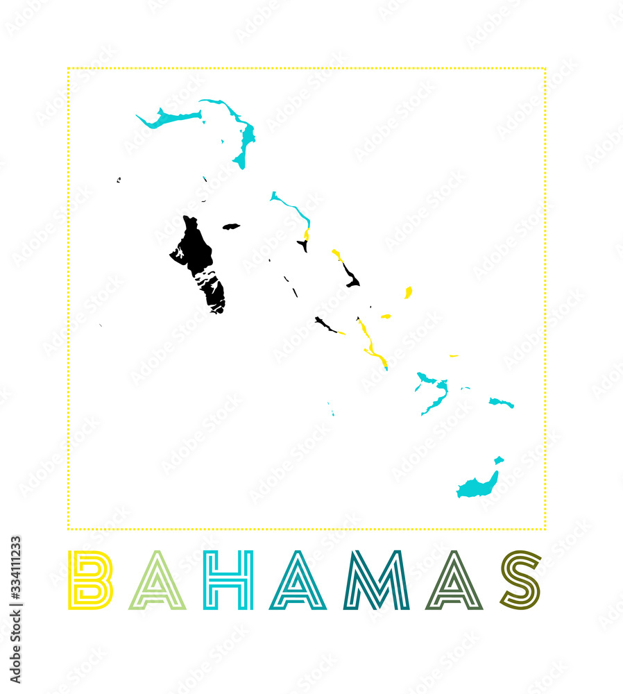 Bahamas Logo. Map of Bahamas with country name and flag. Radiant vector ...