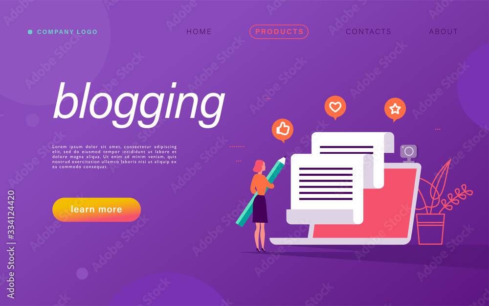 Blogging concept with author hold pencil and writing, laptop and social ...