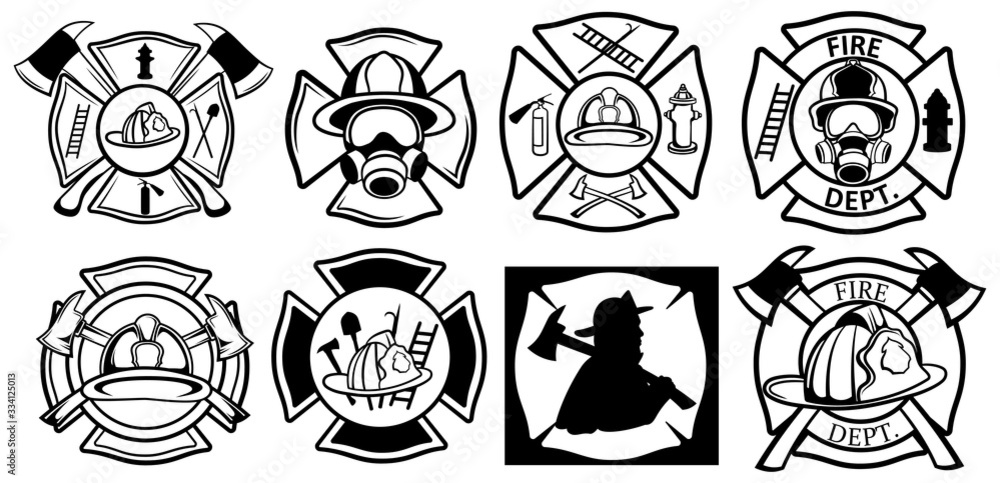 Set of emblems for firefighters. Collection of logos for fire stations ...