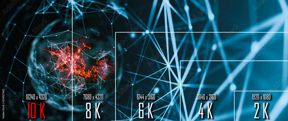 10K/ 8K/ 6K / 4K / 2K tv resolution display with comparison of ...