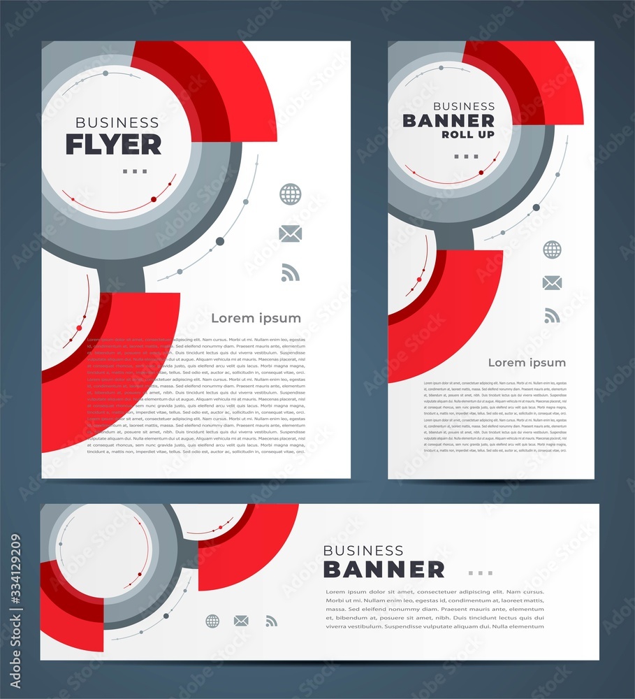 Circles theme red and grey color Set flyer cover, banner, roll up ...