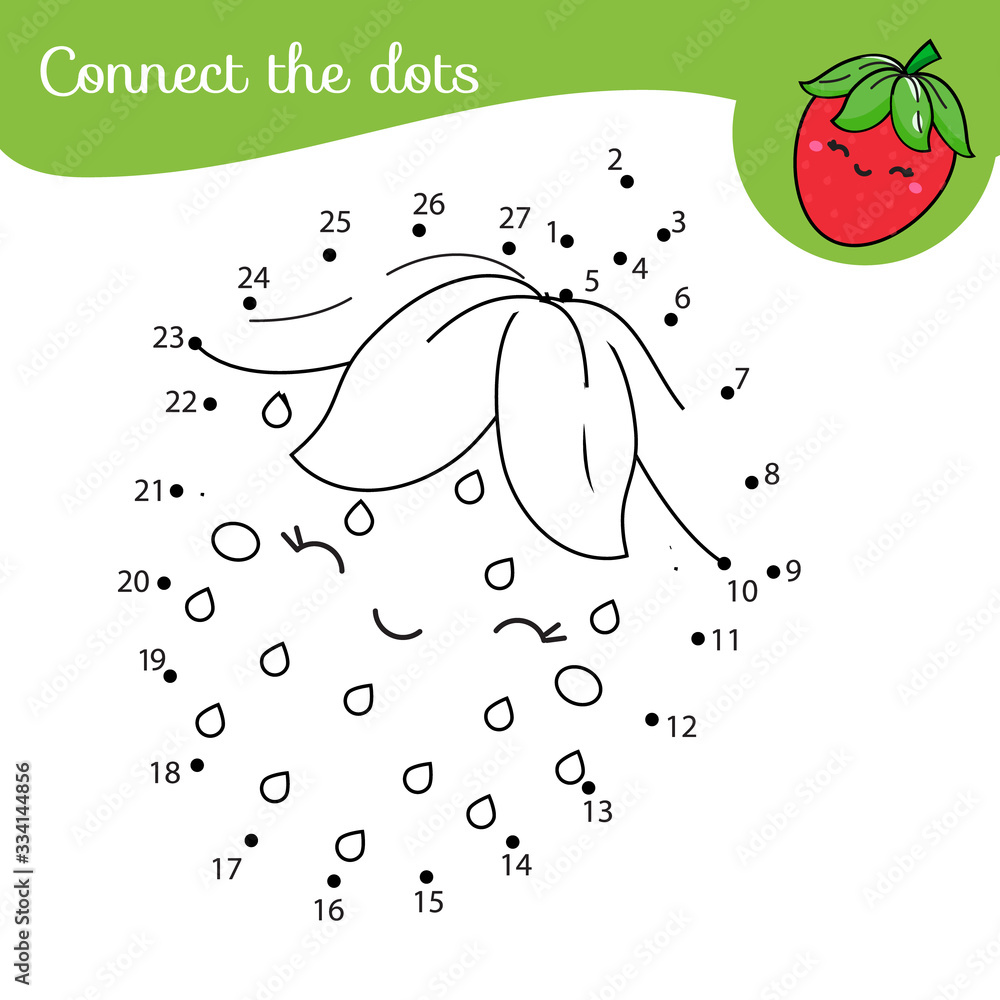 Cute strawberry connect the dots. Dot to dot by numbers activity for ...