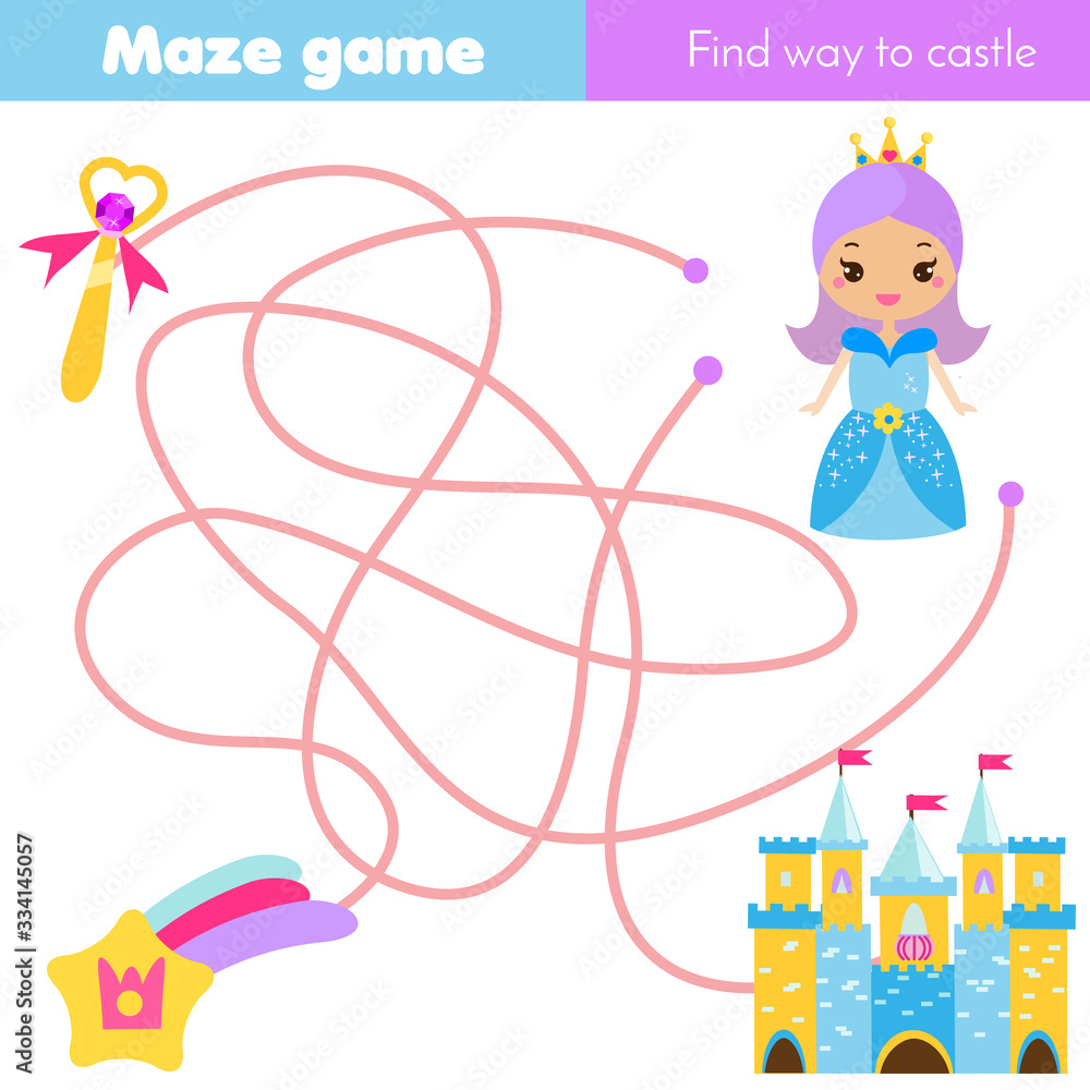 Maze puzzle. Help princess find castle. Activity for and kids ...