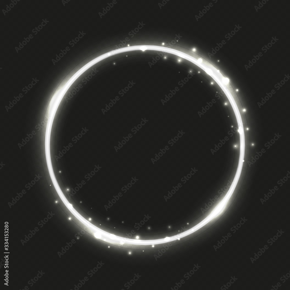 Circle silver frame. Neon lighting banner isolated on transparent ...