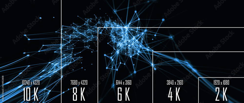 10K/ 8K/ 6K / 4K / 2K tv resolution display with comparison of ...
