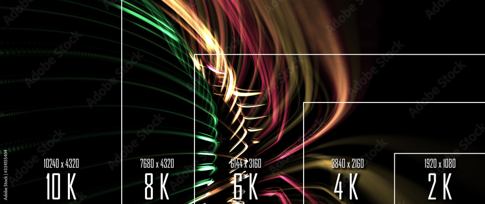 10K/ 8K/ 6K / 4K / 2K tv resolution display with comparison of ...