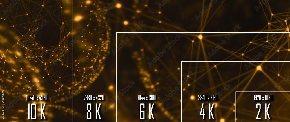 10K/ 8K/ 6K / 4K / 2K tv resolution display with comparison of ...