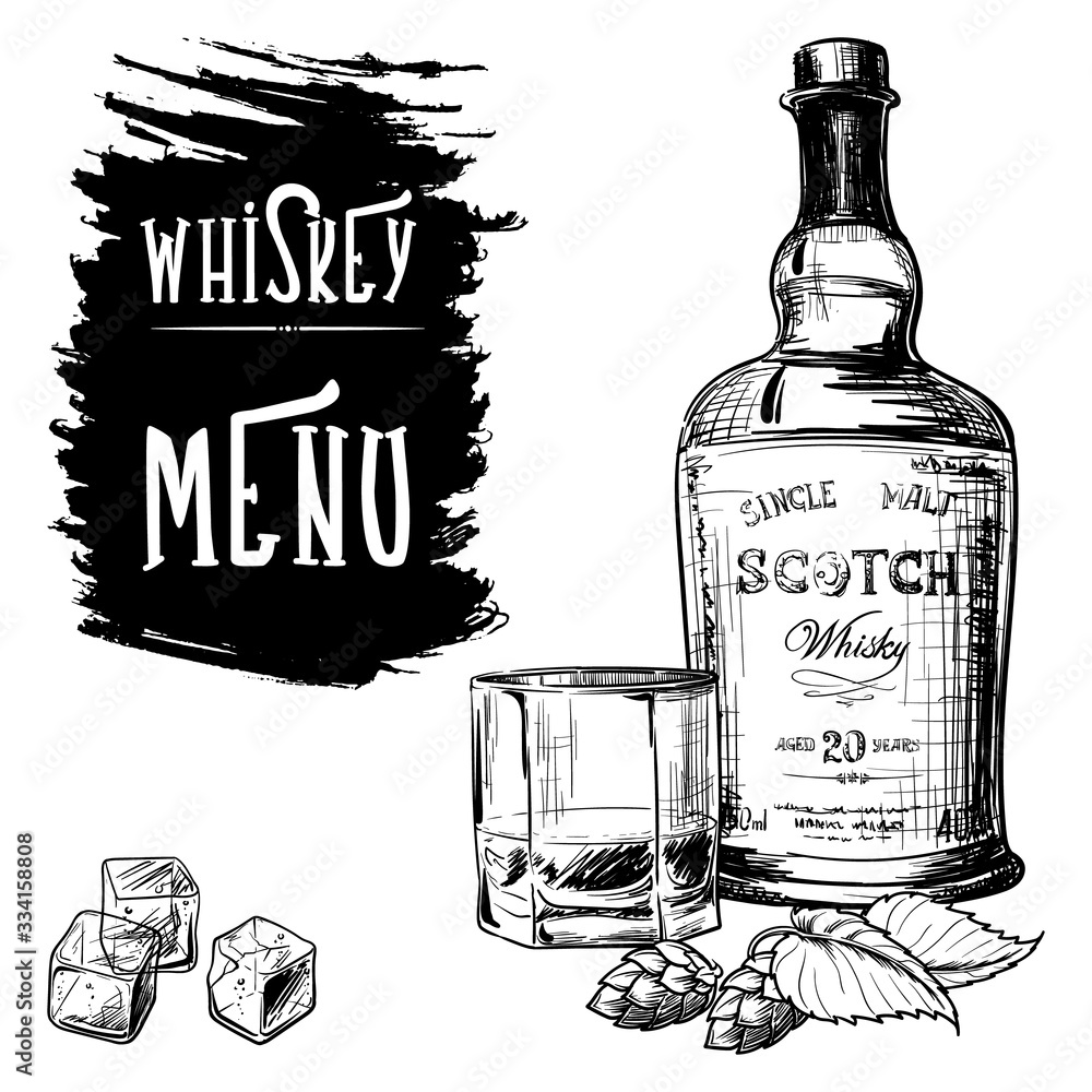 Menu templated for the whisky related businesses. Black and white ...