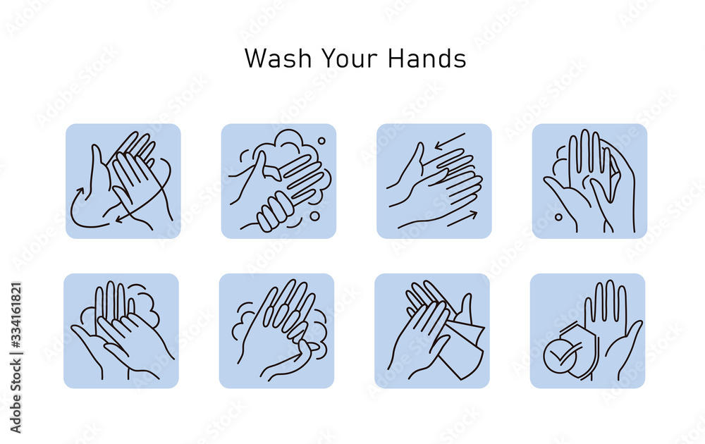 Hand hygiene line icon set. Simple Minimal Pictogram. Personal hygiene ...