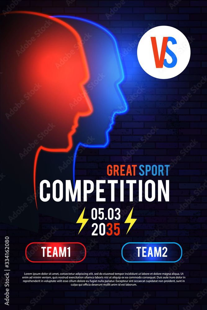 Versus. Sport competition template with men's heads silhouette and ...