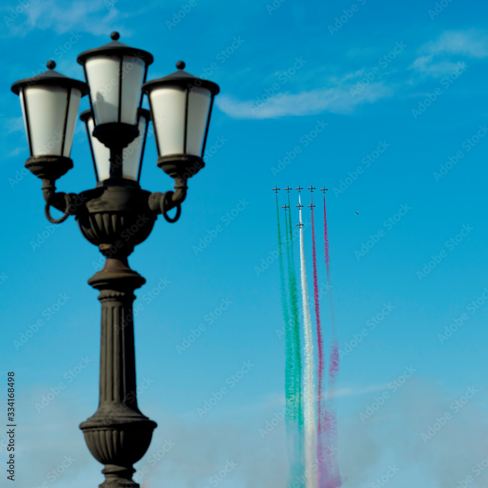 Italian aerobatic team Frecce Tricolori (Tricolor arrows) performs the ...