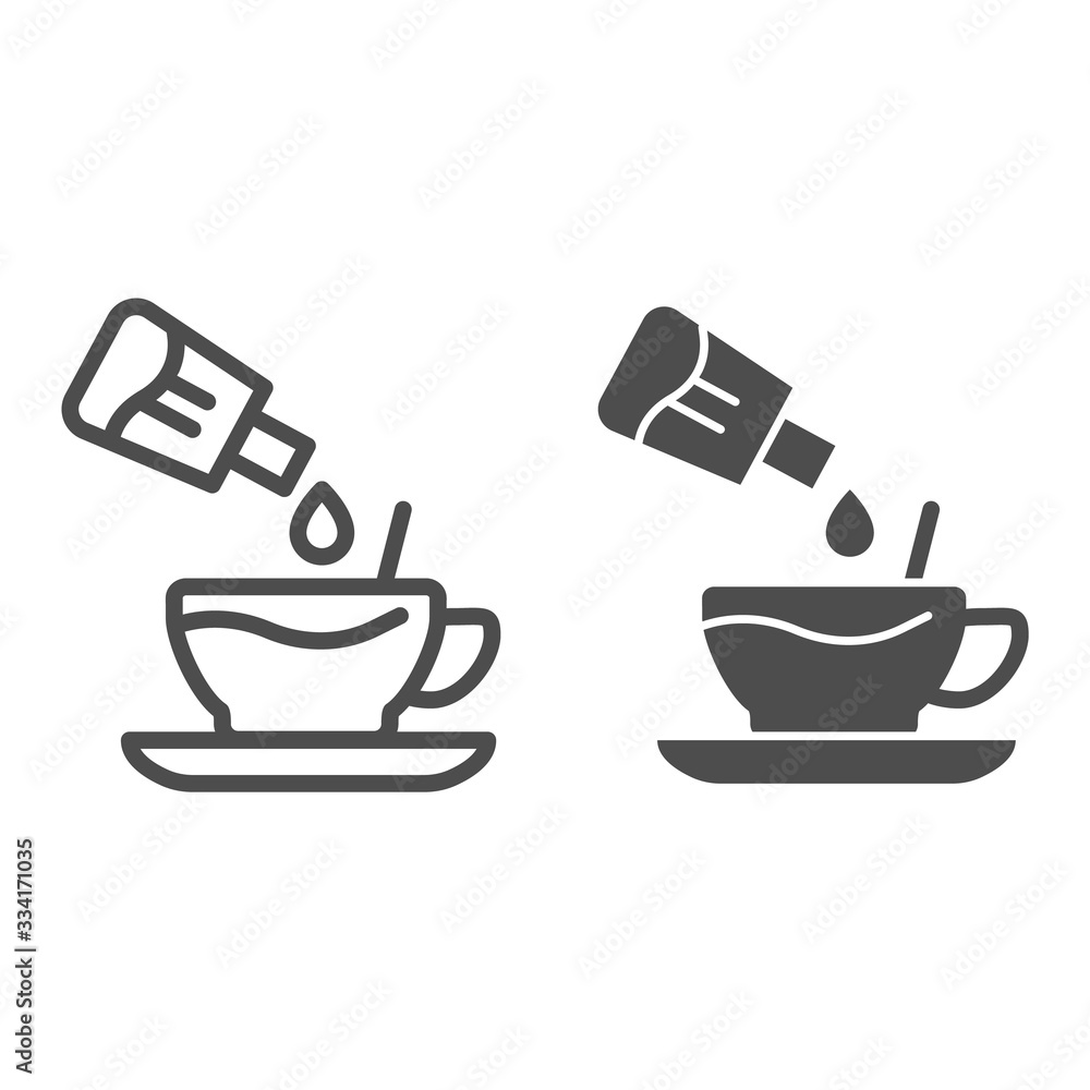 Coffee additives line and solid icon. Hot drink cup with adding flavor ...