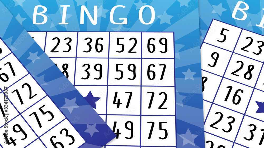 Bingo game background with blue tickets. Illustration for banner ...