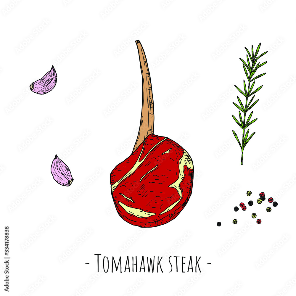 Tomahawk steak. Vector cartoon illustration. Isolated object on a white ...