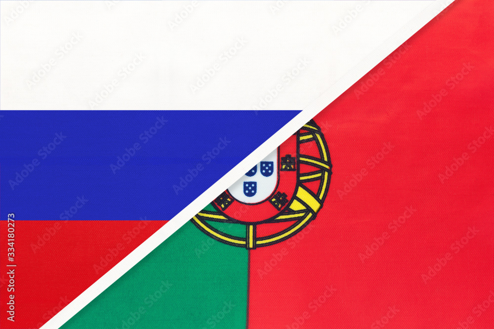 Russia vs Portugal national flag from textile. Relationship and ...