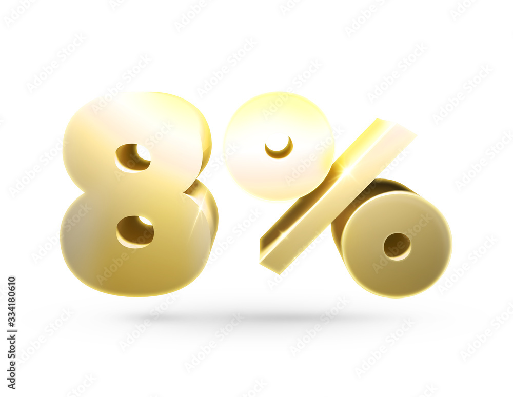 3d number. Isolated 3d illustration of the number 8 and percent ...
