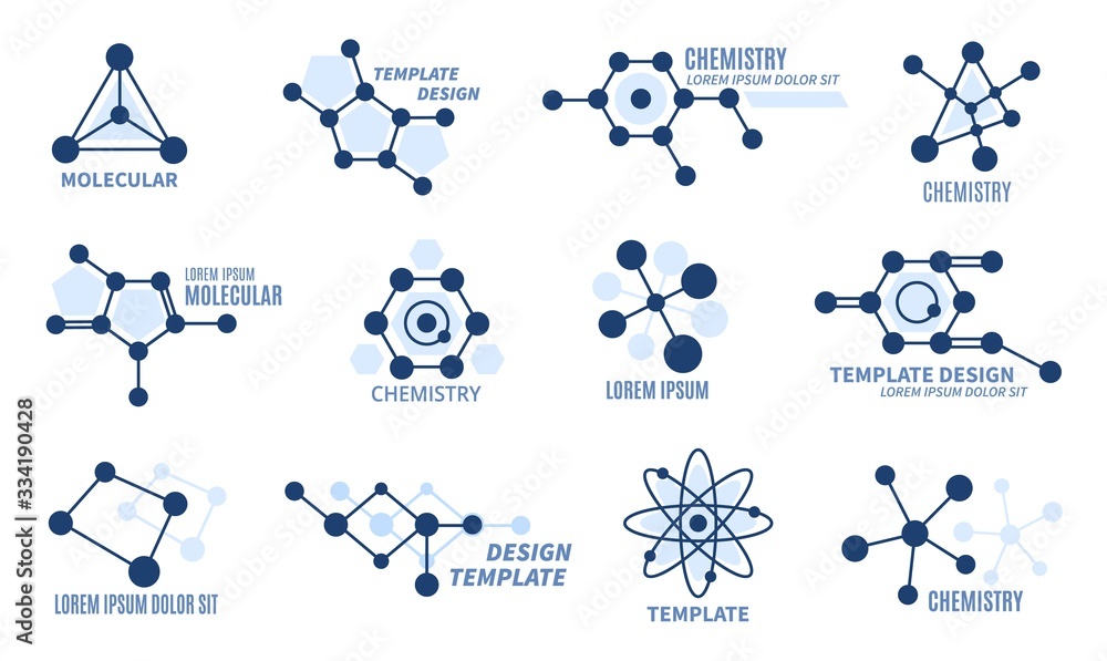 Hexagonal molecule badge. Molecular structure logo, macromolecule dna diagram, hexagon chemistry ...