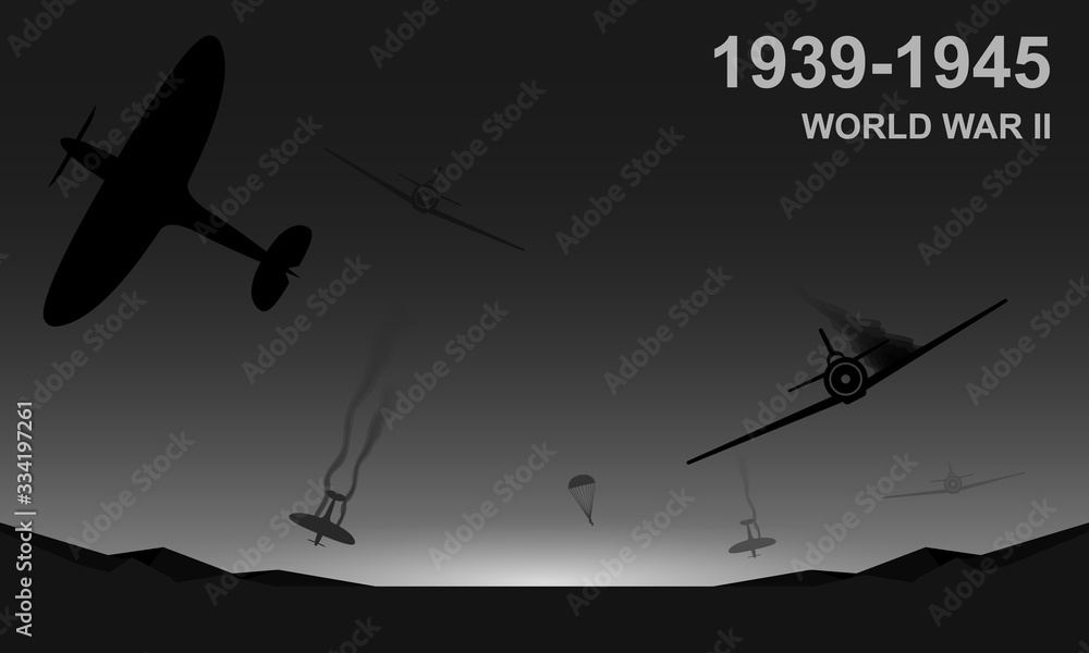 World War II 1939-1945 black and white vector illustration. Air force ...