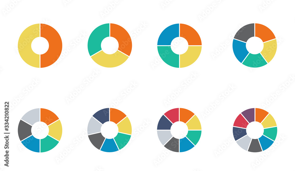 Infographic pie chart set. Cycle collection - 2,3,4,5,6,7 and 8 section ...