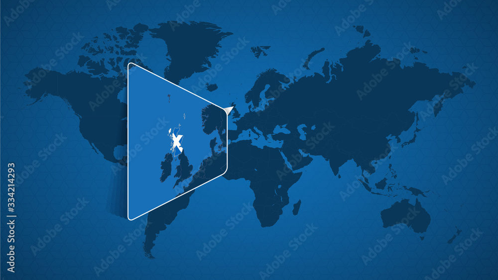Detailed world map with pinned enlarged map of Scotland and neighboring ...