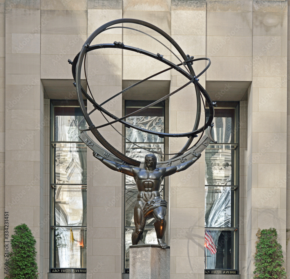 Atlas, bronze statue, in front of Rockefeller Center in Midtown ...