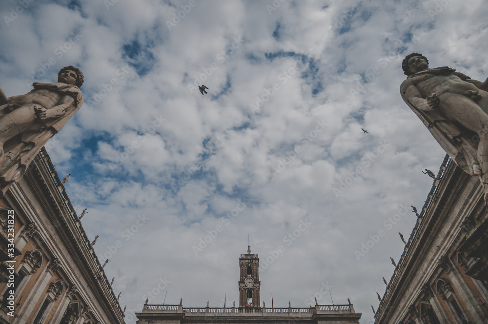 Statues on Cordonata Stairs leading to Piazza del Campidoglio by ...