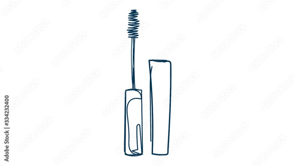 mascara cosmetics art line draw process isolated white board Stock 비디오 ...