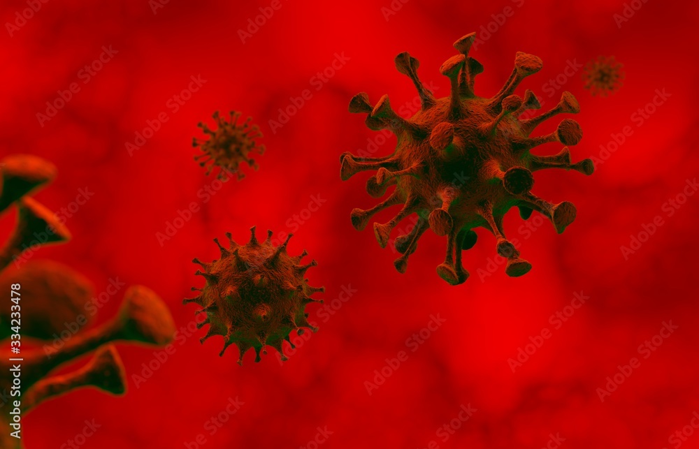 Render of a 3D model variety of flu and sars virus inside an infected ...