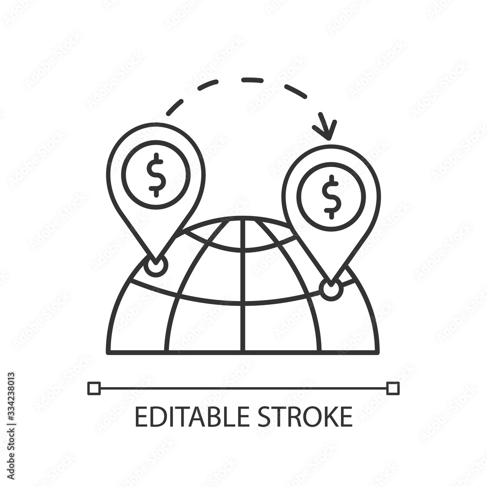 Foreign direct investment pixel perfect linear icon. World business ...