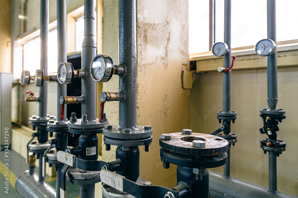 Manometers, pressure gauge, valves and pipes Stock Photo | Adobe Stock