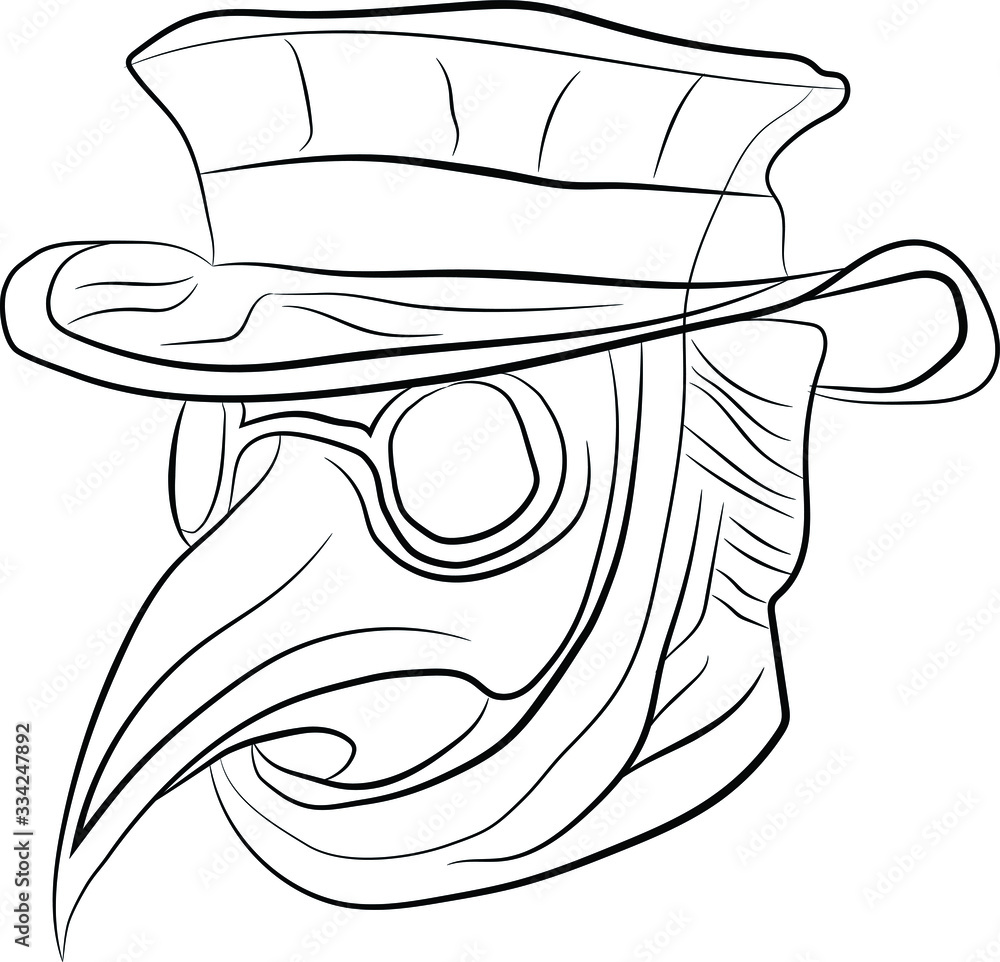 mask of raven with hat contour drawing Stock Vector | Adobe Stock