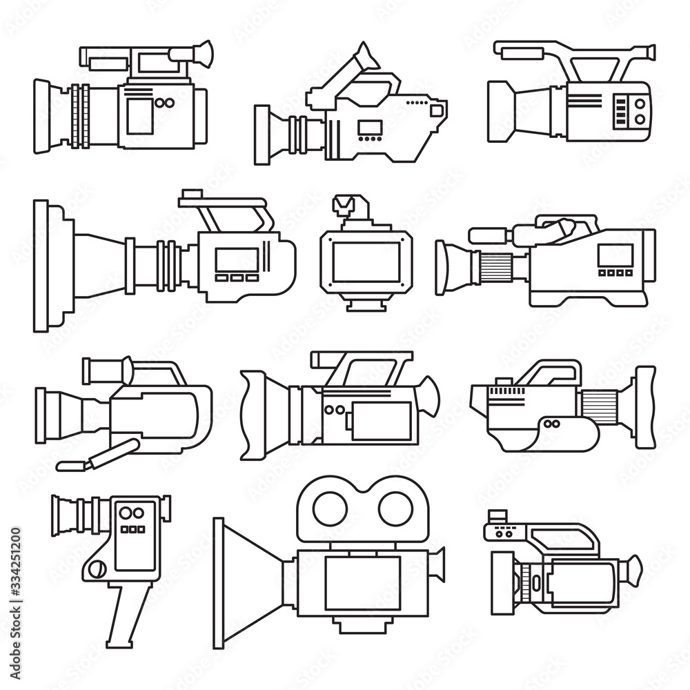 Video camera outline vector illustration on white background .Video ...