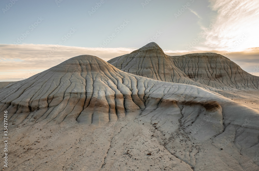 Typical bedland, sandstone formation with visible red sediments in ...