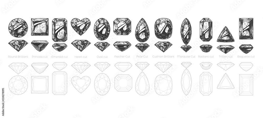 Diamond cuts and shapes Stock Vector | Adobe Stock