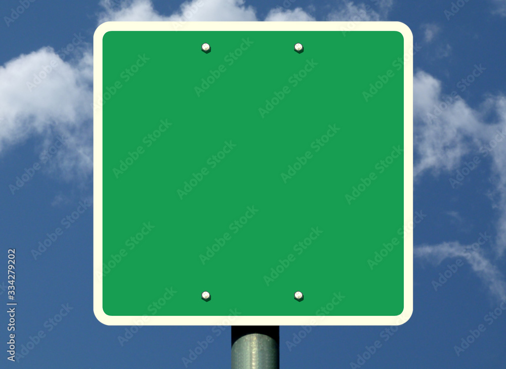 green square aluminum road or highway sign. blank metal board. round ...