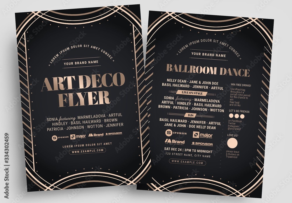 Simple Art Deco Flyer Layout Stock Template | Adobe Stock