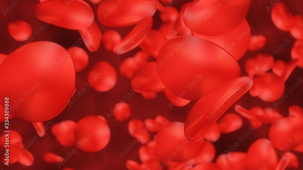Red blood cells in vein 3D illustration. Blood cells in an artery, flow ...