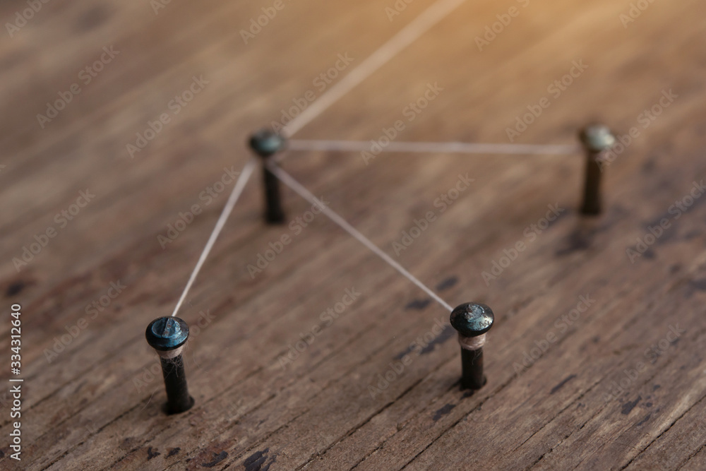 Connecting networks concept - network connected with yarn white on ...